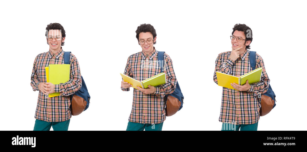 Student with books isolated on white Stock Photo - Alamy