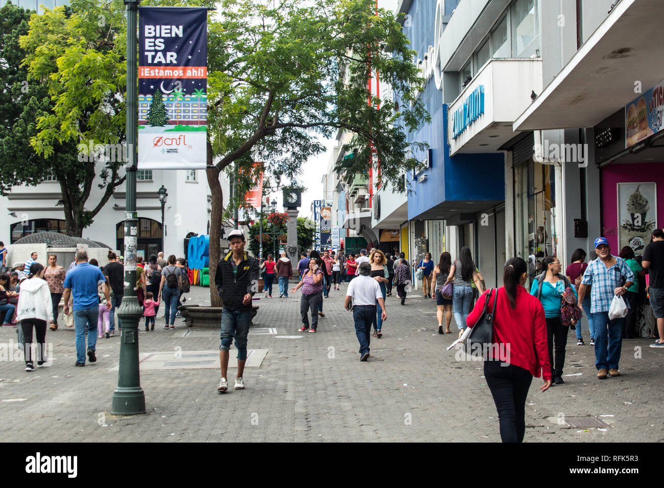 A photograph of a busy street crowded with people in downtown San Jose ...