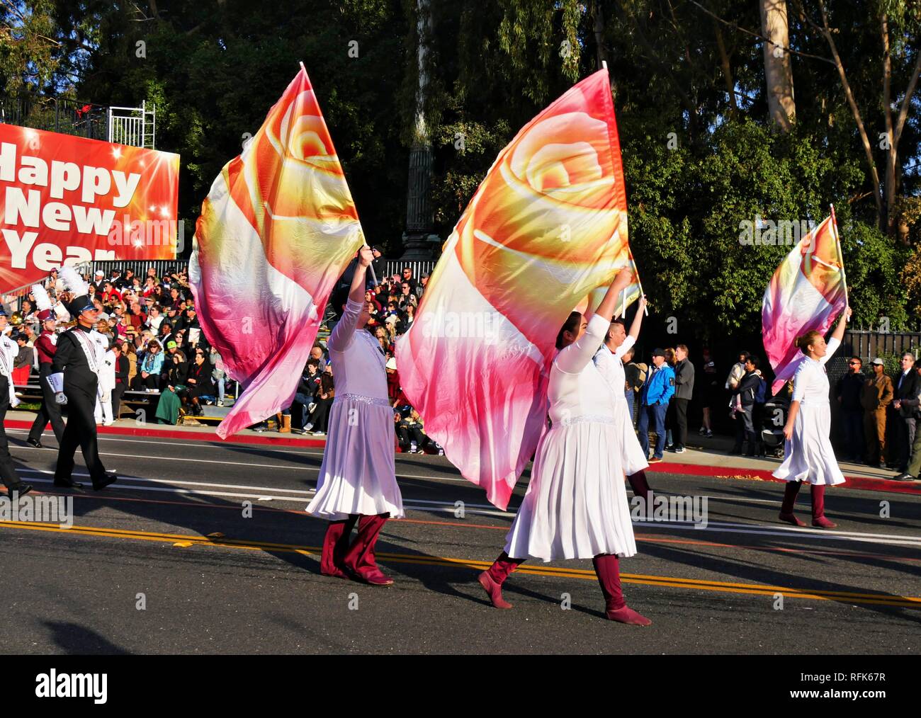 PASADENA, CALIFORNIA—JANUARY 1, 2018:The Color guards of the University ...