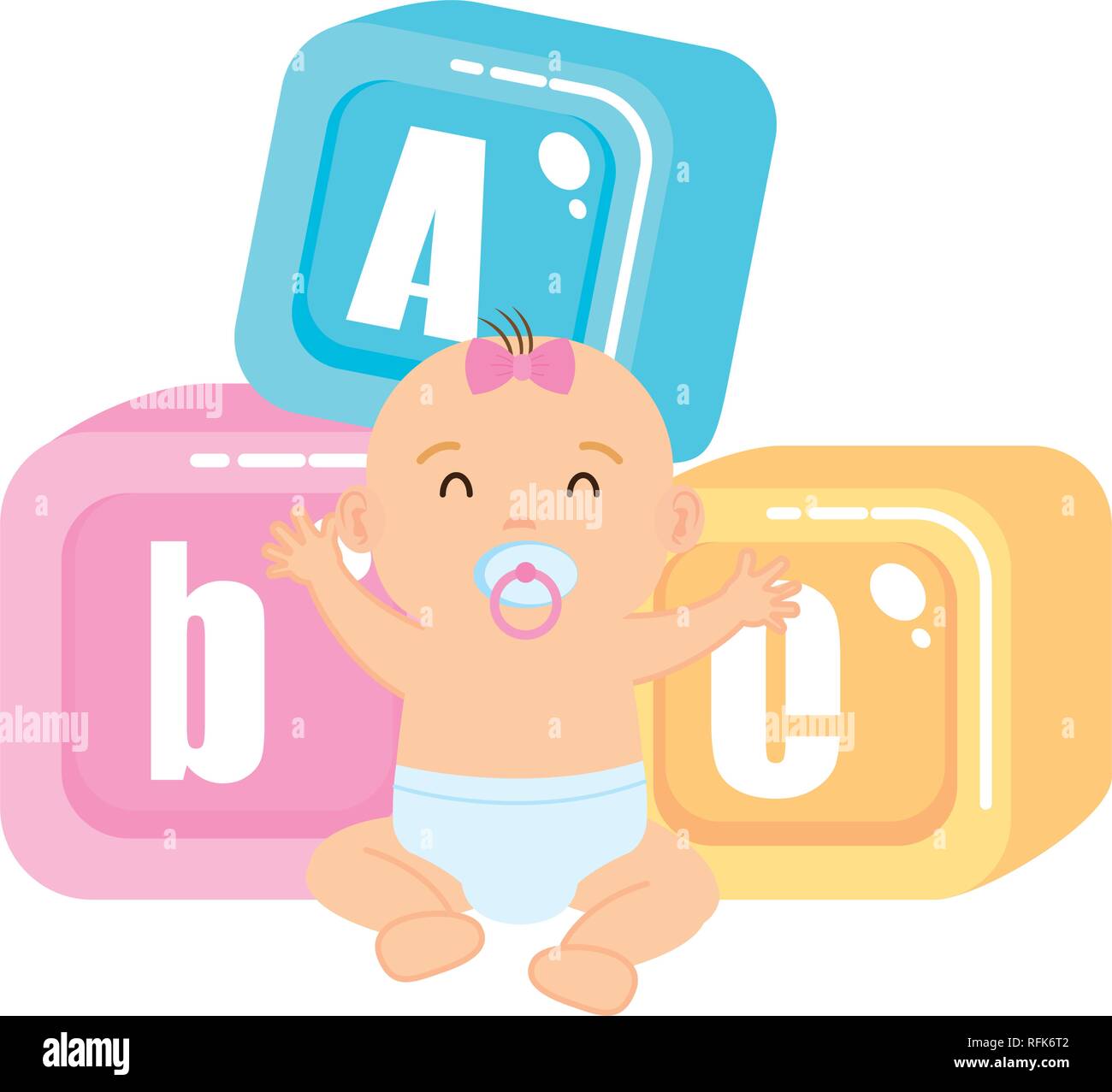 little baby with alphabet blocks toys icons Stock Vector Image & Art ...