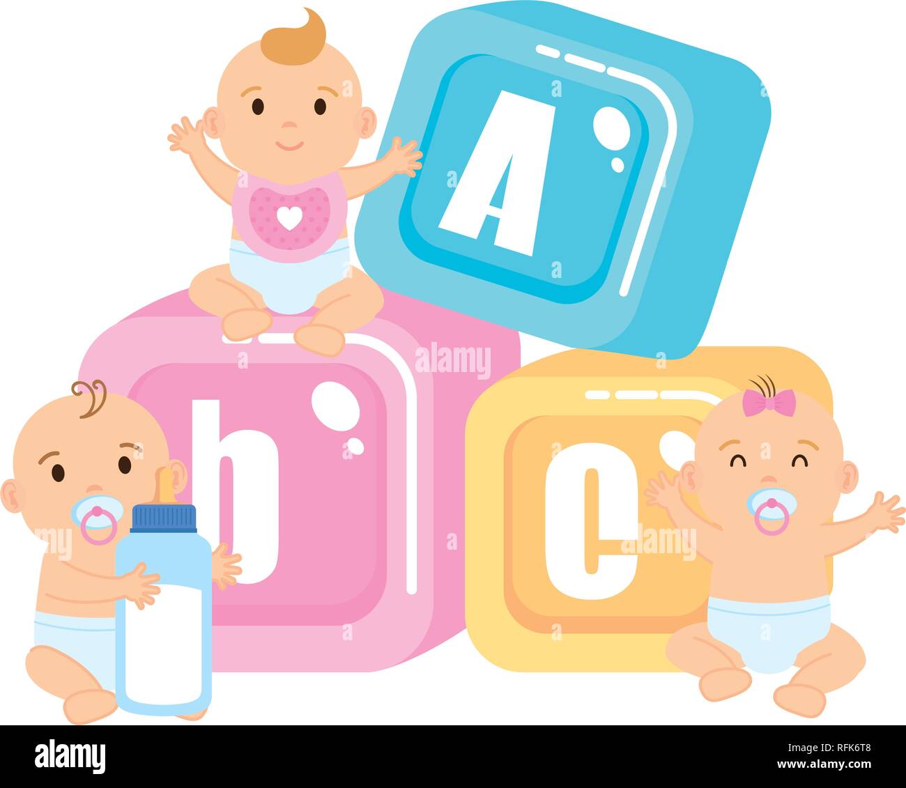 little babies with alphabet blocks toys icons Stock Vector Image & Art ...