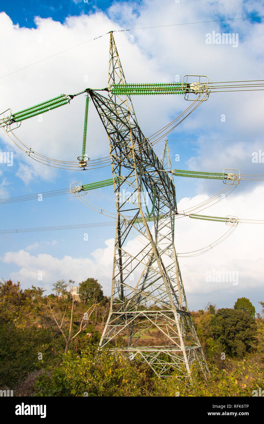 High voltage tower, electric transmission tower in hill area ...
