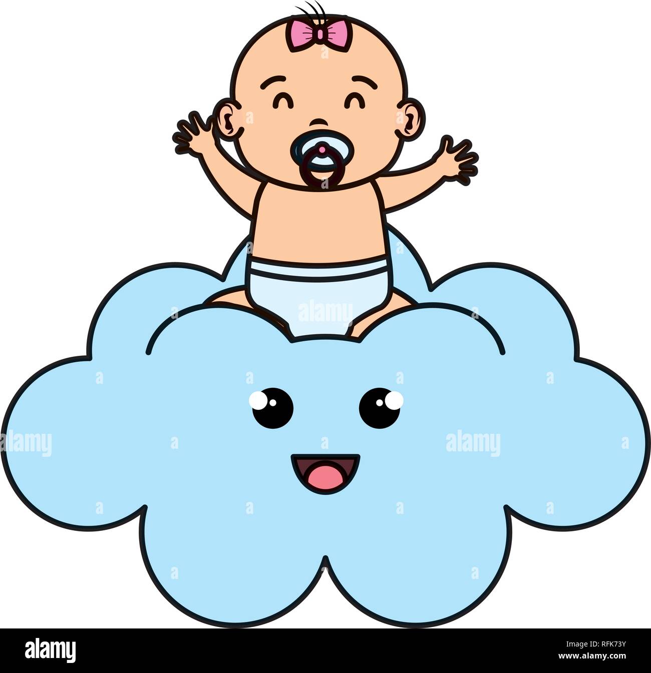 cute and little girl baby in cloud Stock Vector Image & Art - Alamy