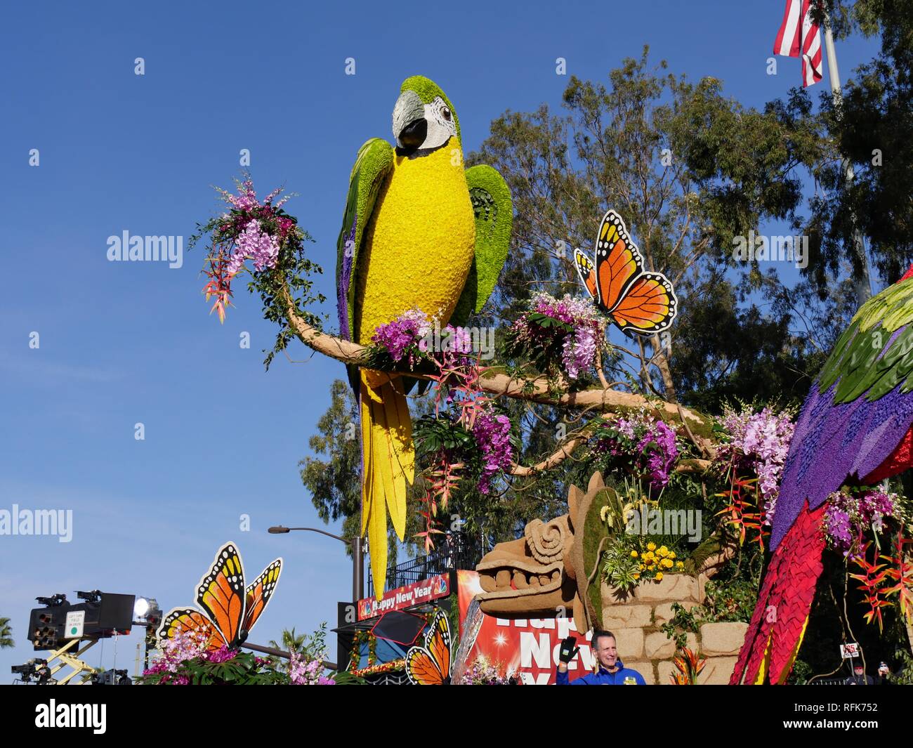 PASADENA, CALIFORNIA—JANUARY 1, 2018: Close up of a colorful bird ...