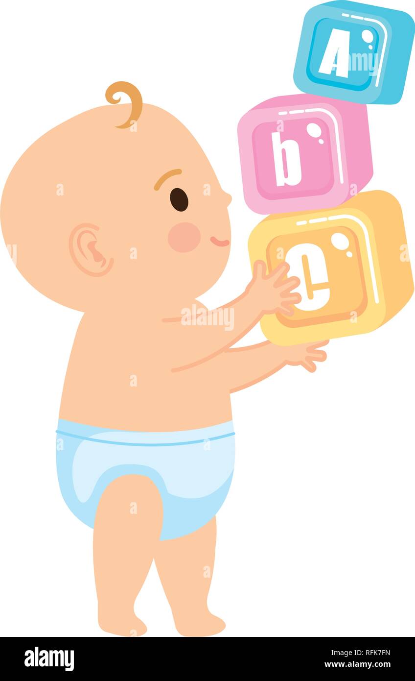 little baby with alphabet blocks toys icons Stock Vector Image & Art ...