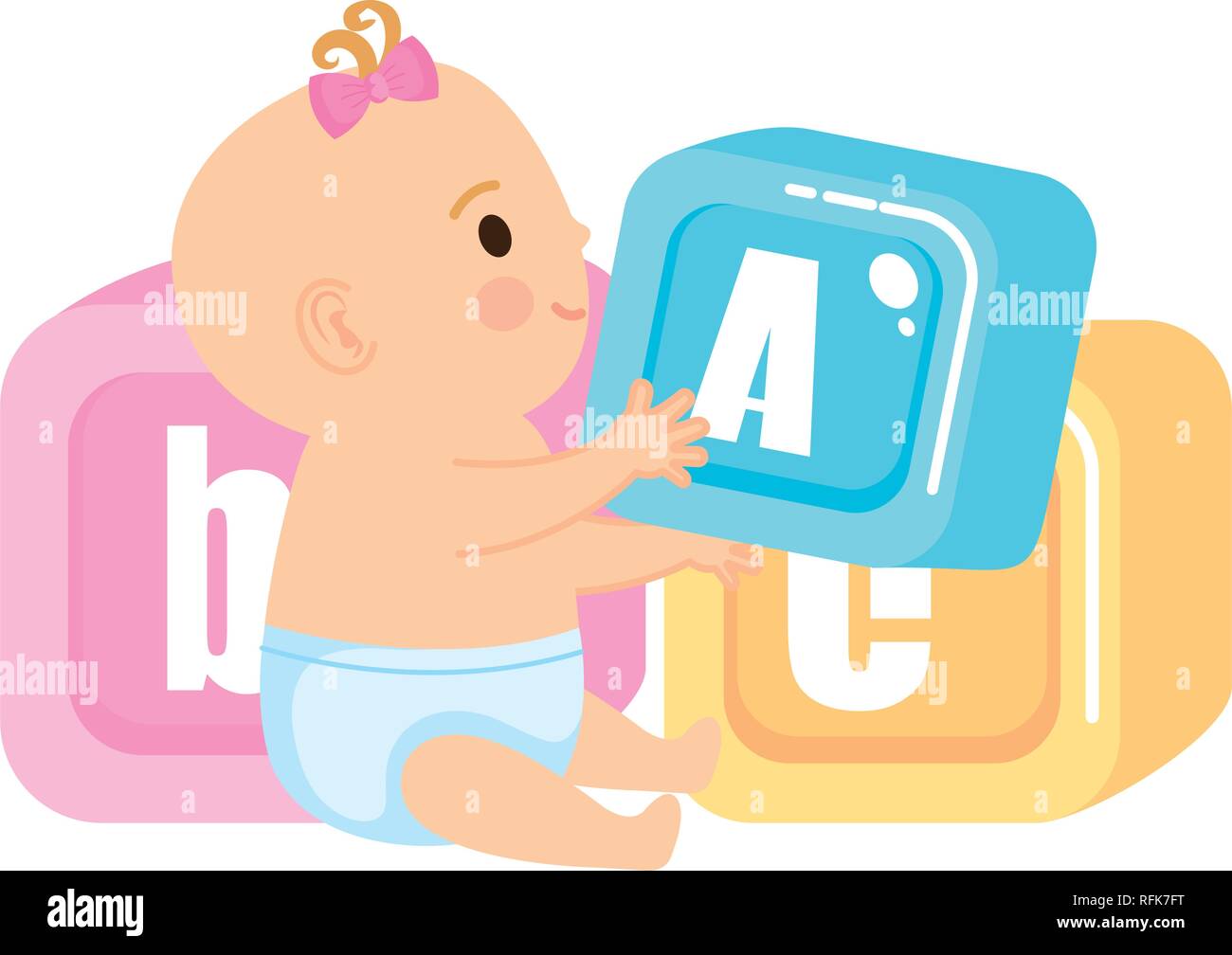 little baby with alphabet blocks toys icons Stock Vector Image & Art ...