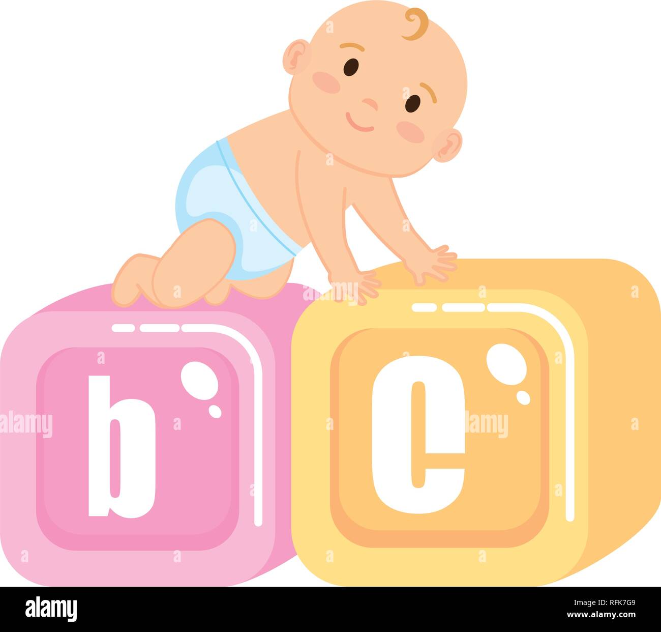 little baby with alphabet blocks toys icons Stock Vector Image & Art ...