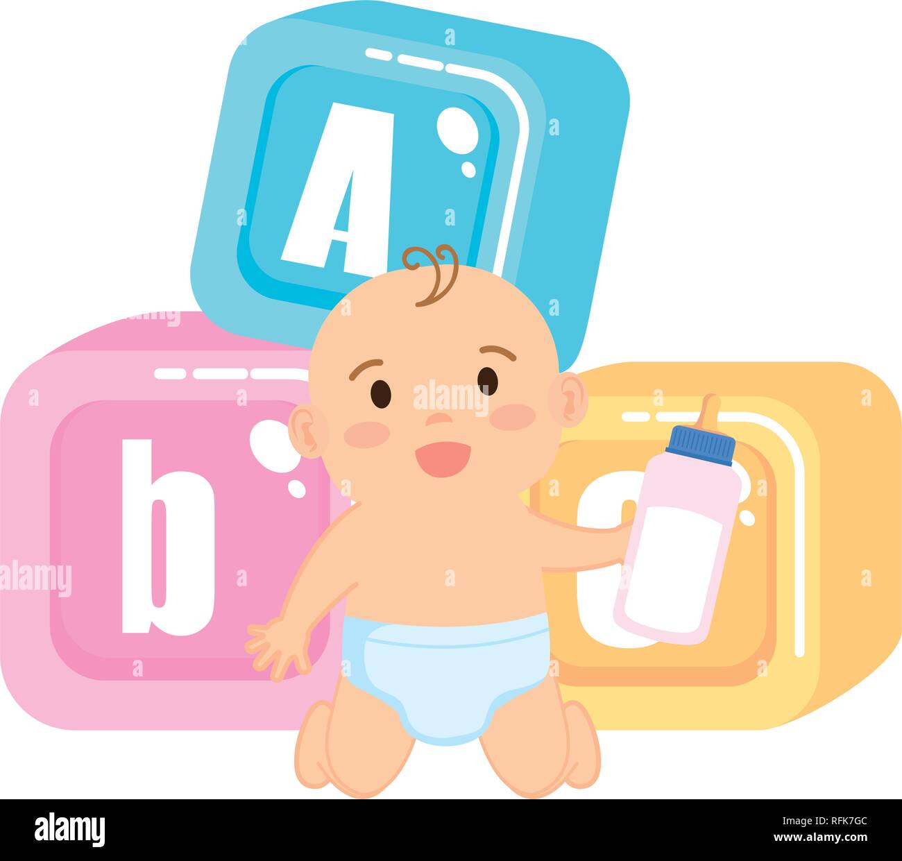 little baby with alphabet blocks toys icons Stock Vector Image & Art ...