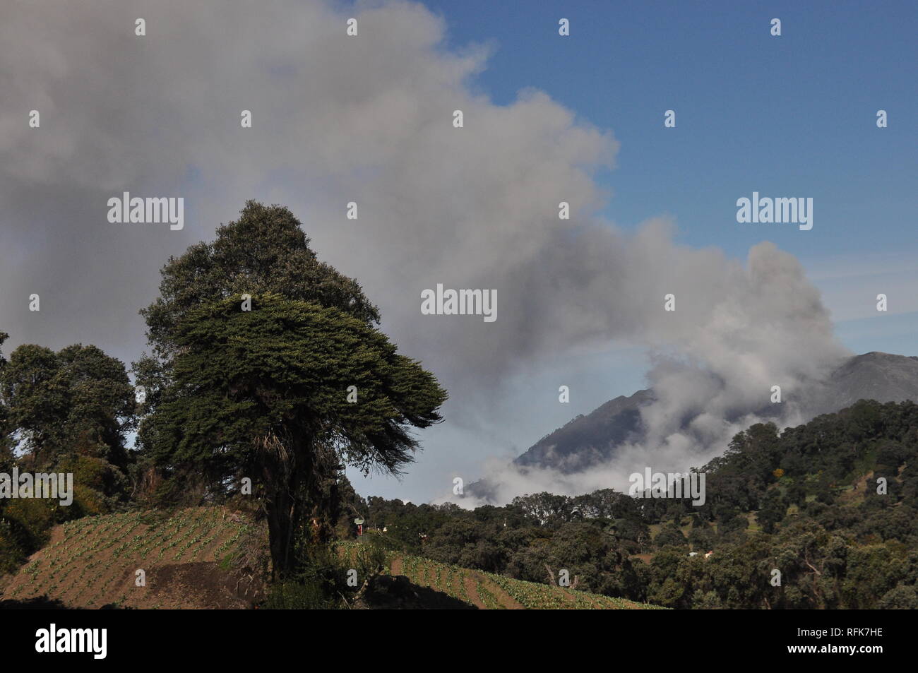 Eruption of Turrialba volcano in Costa Rica seen from the slope of ...
