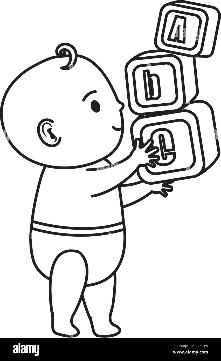 little baby with alphabet blocks toys icons Stock Vector Image & Art ...