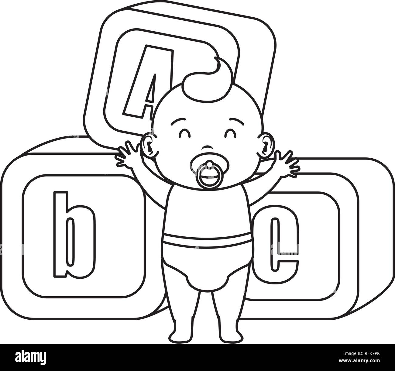 little baby with alphabet blocks toys icons Stock Vector Image & Art ...
