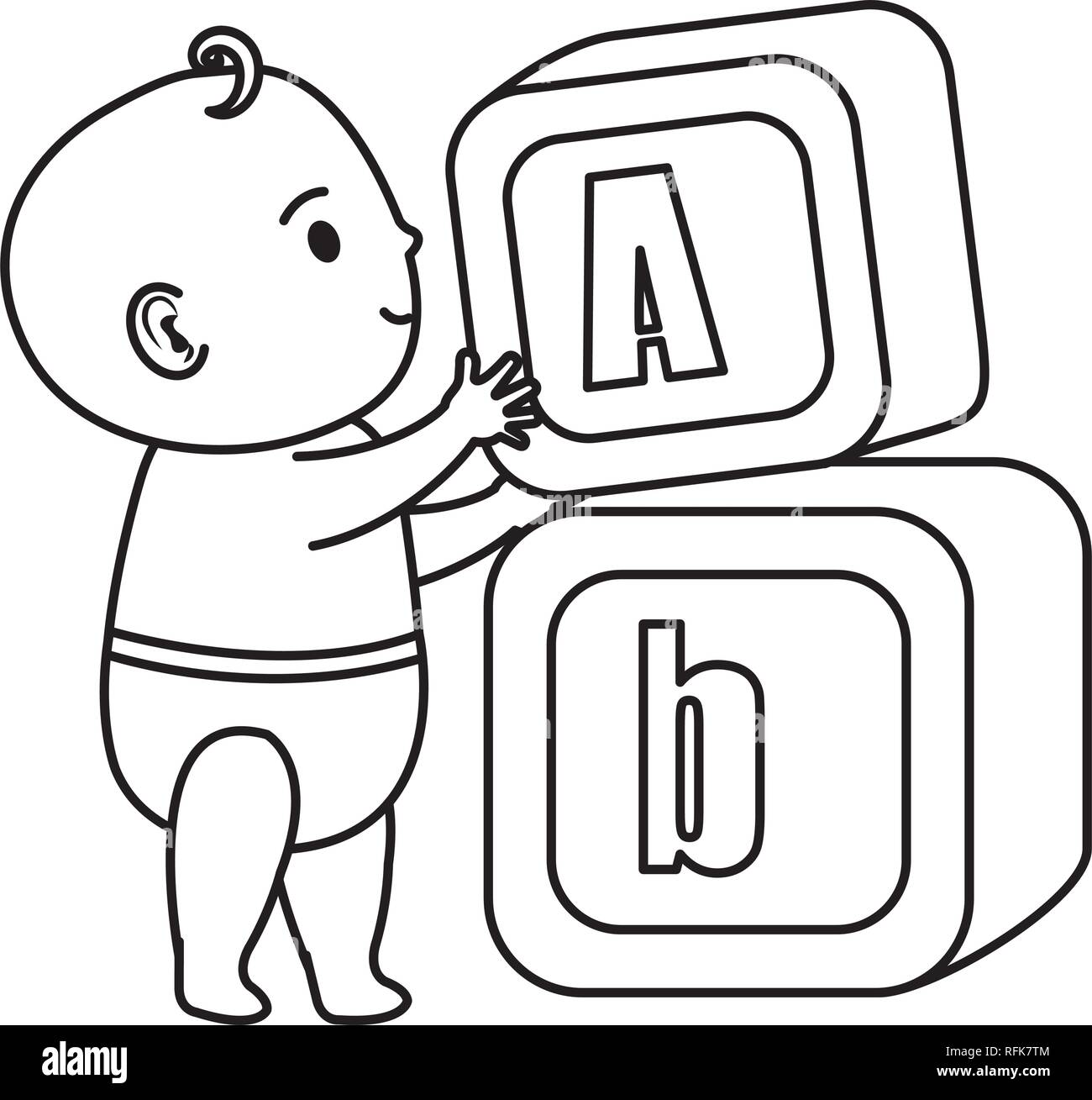 little baby with alphabet blocks toys icons Stock Vector Image & Art ...