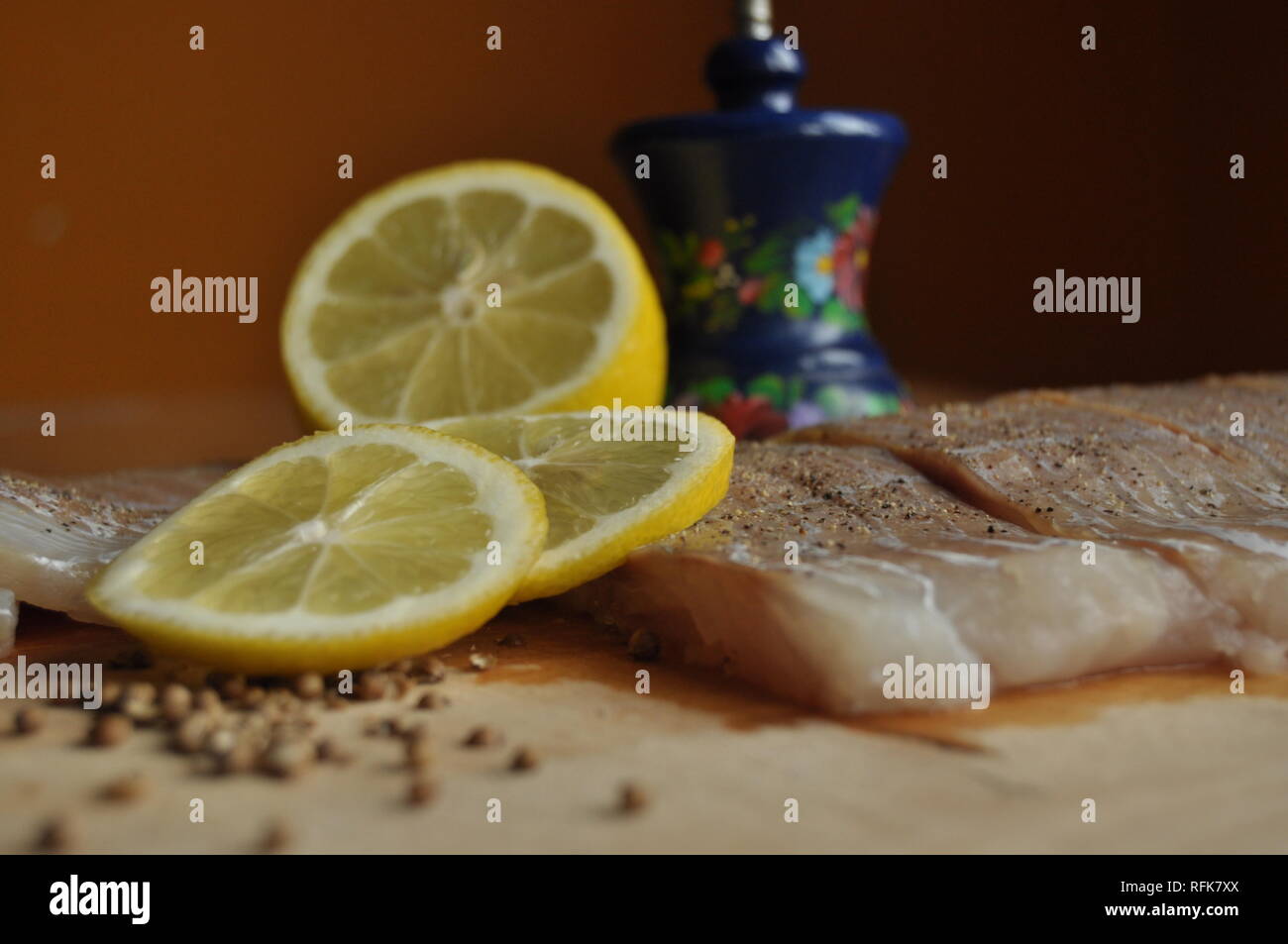 Fillet of fish. Dish, main dish. Fasting food seasoning Stock Photo - Alamy