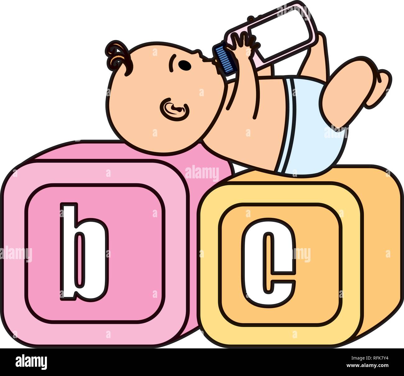 little baby with alphabet blocks toys icons Stock Vector Image & Art ...