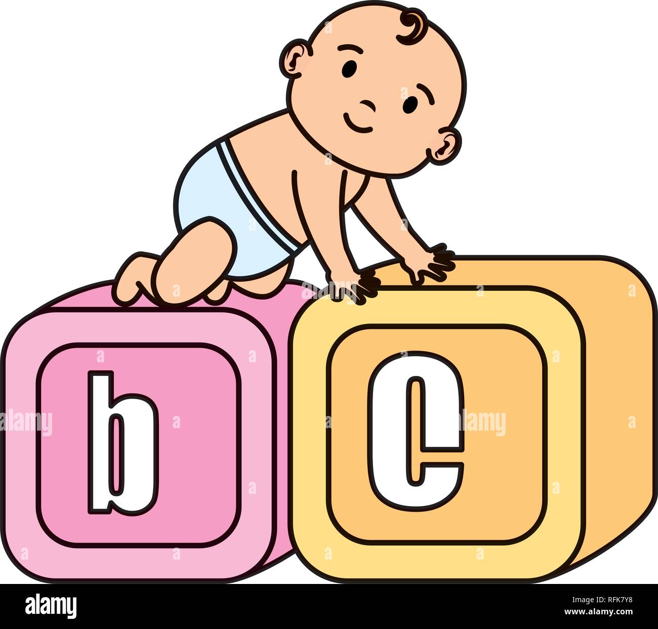 little baby with alphabet blocks toys icons Stock Vector Image & Art ...