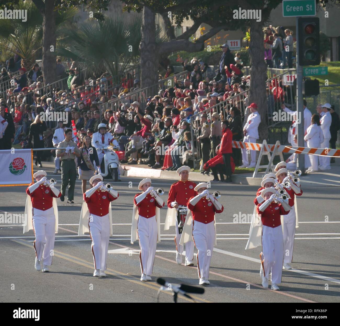 Pasadena, California--January 1, 2018: Participants of the 129th Rose ...