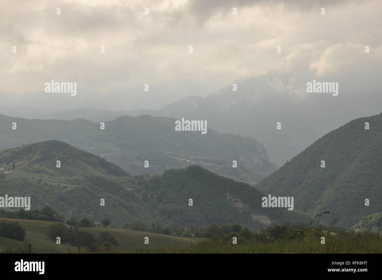 Green mountains on the border of Tuscany and Emilia-Romagna in Italy ...