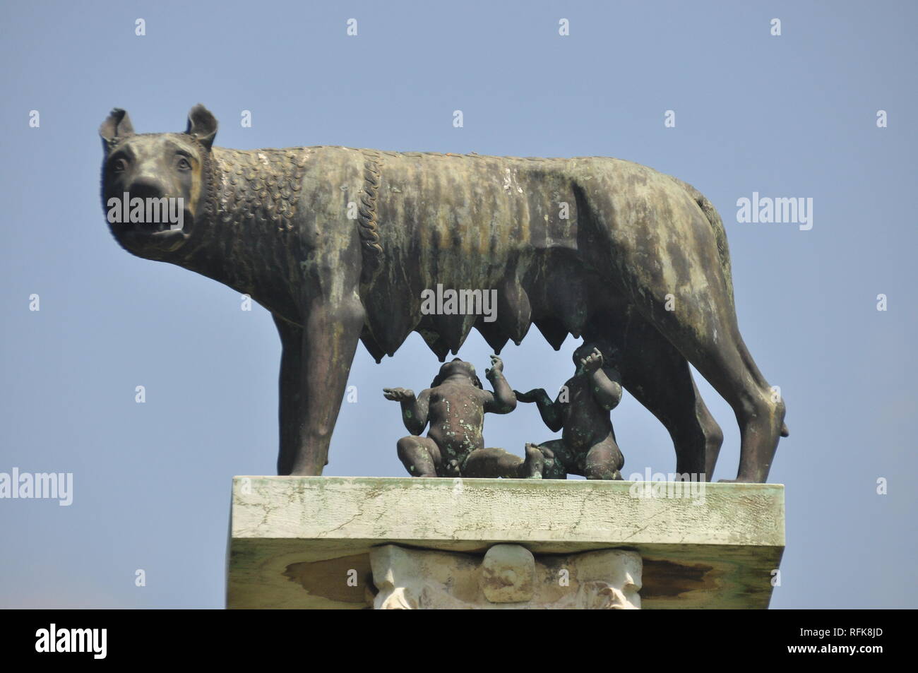 The statue of Romulus and Remus with the Capitol wolf, who feeds their ...