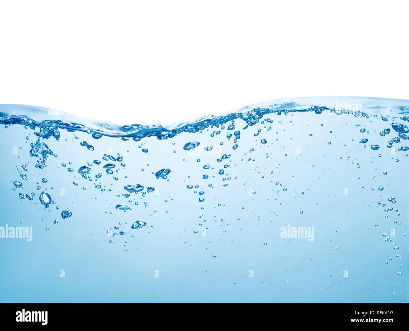 pure blue water with splash and air bubbles on white background Stock ...