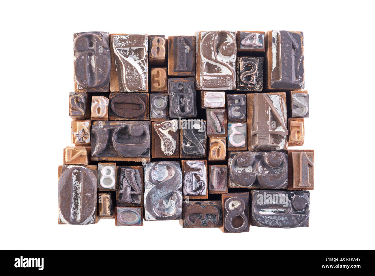 Old wooden block numbers isolated on white background Stock Photo - Alamy