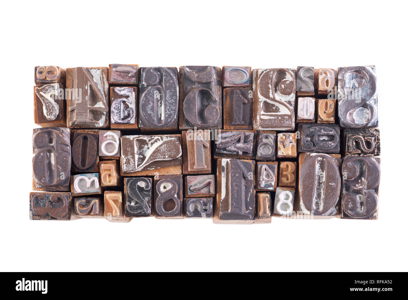 Old wooden block numbers isolated on white background Stock Photo - Alamy