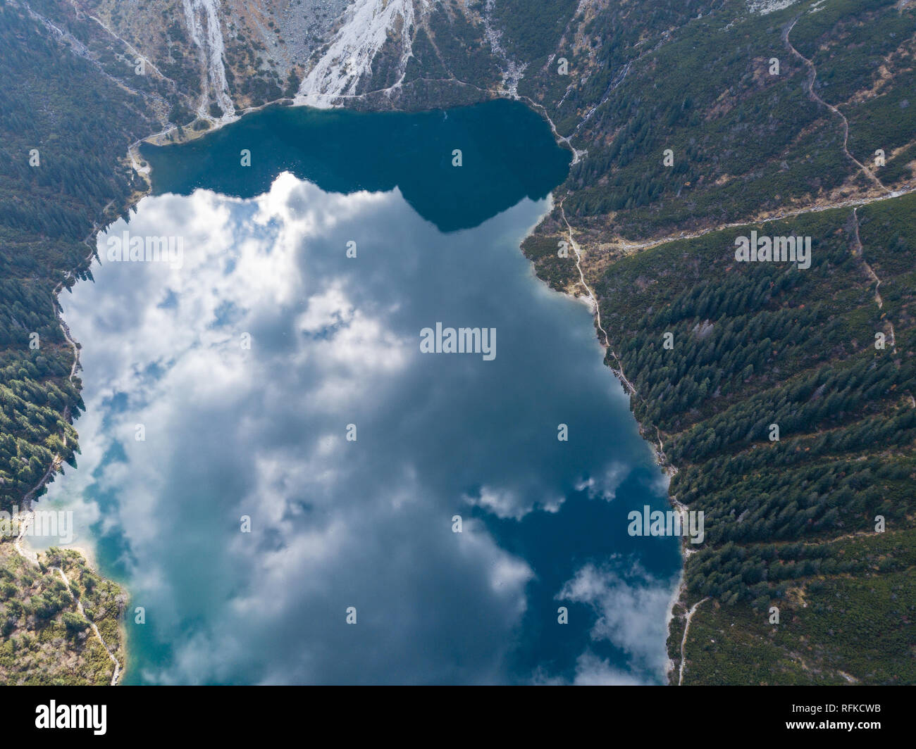 Famous polish landscape - spectacular aerial view to mountain lake ...