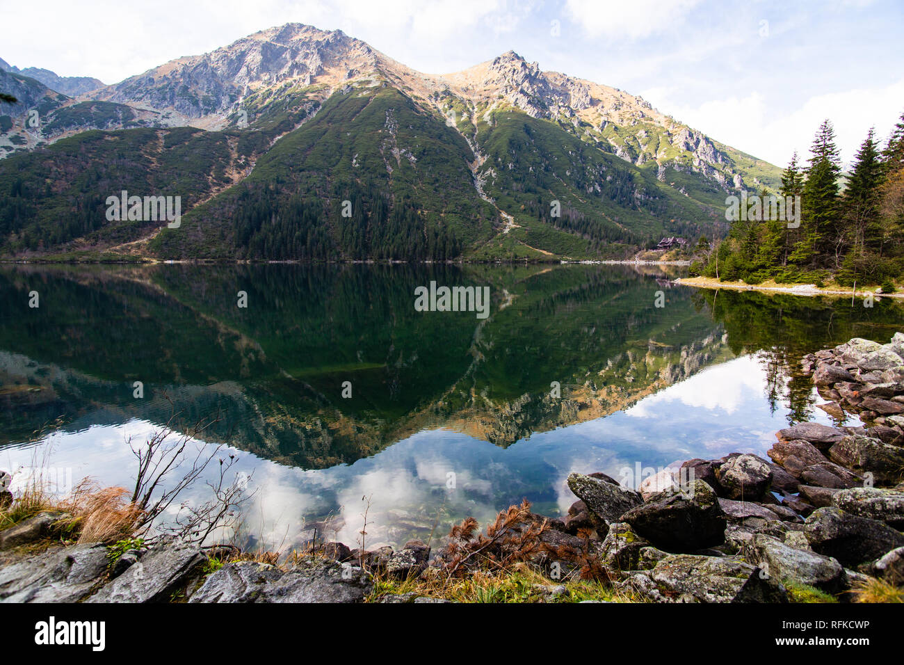 Famous polish landscape - mountain lake Morskie Oko, Tatra Mountains ...
