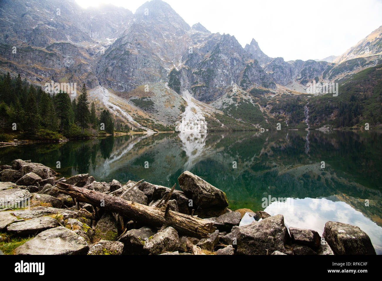 Famous polish landscape - mountain lake Morskie Oko, Tatra Mountains ...