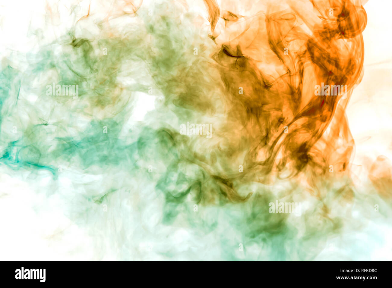 Multicolor, thick smoke, illuminated by colored in green and red light ...