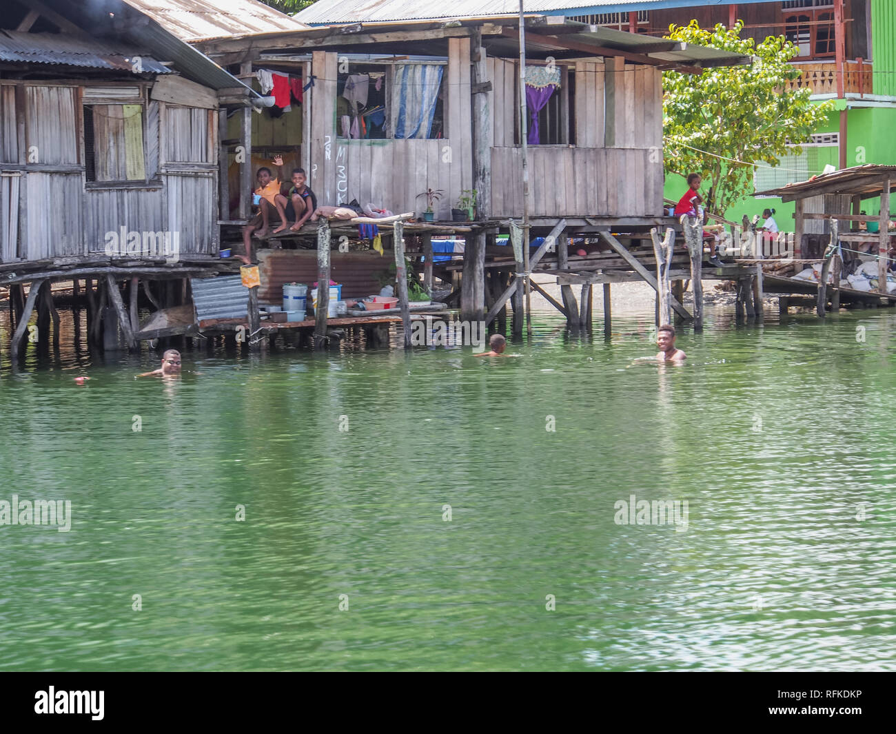 Jayapura, Indonesia - January 24, 2015: Stilt houses in Kampung Ayapo ...