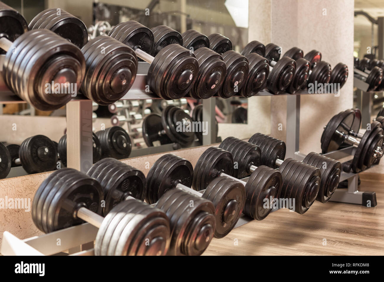 weights are in a row in the gym Stock Photo - Alamy