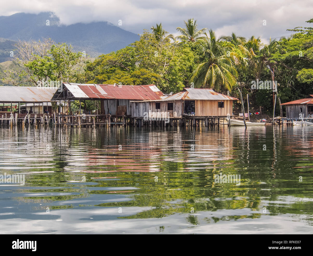 Jayapura, Indonesia - January 24, 2015: Stilt houses in Kampung Ayapo ...