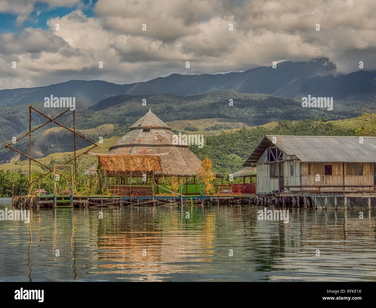 Jayapura, Indonesia - January 24, 2015: Stilt houses in Kampung Ayapo ...