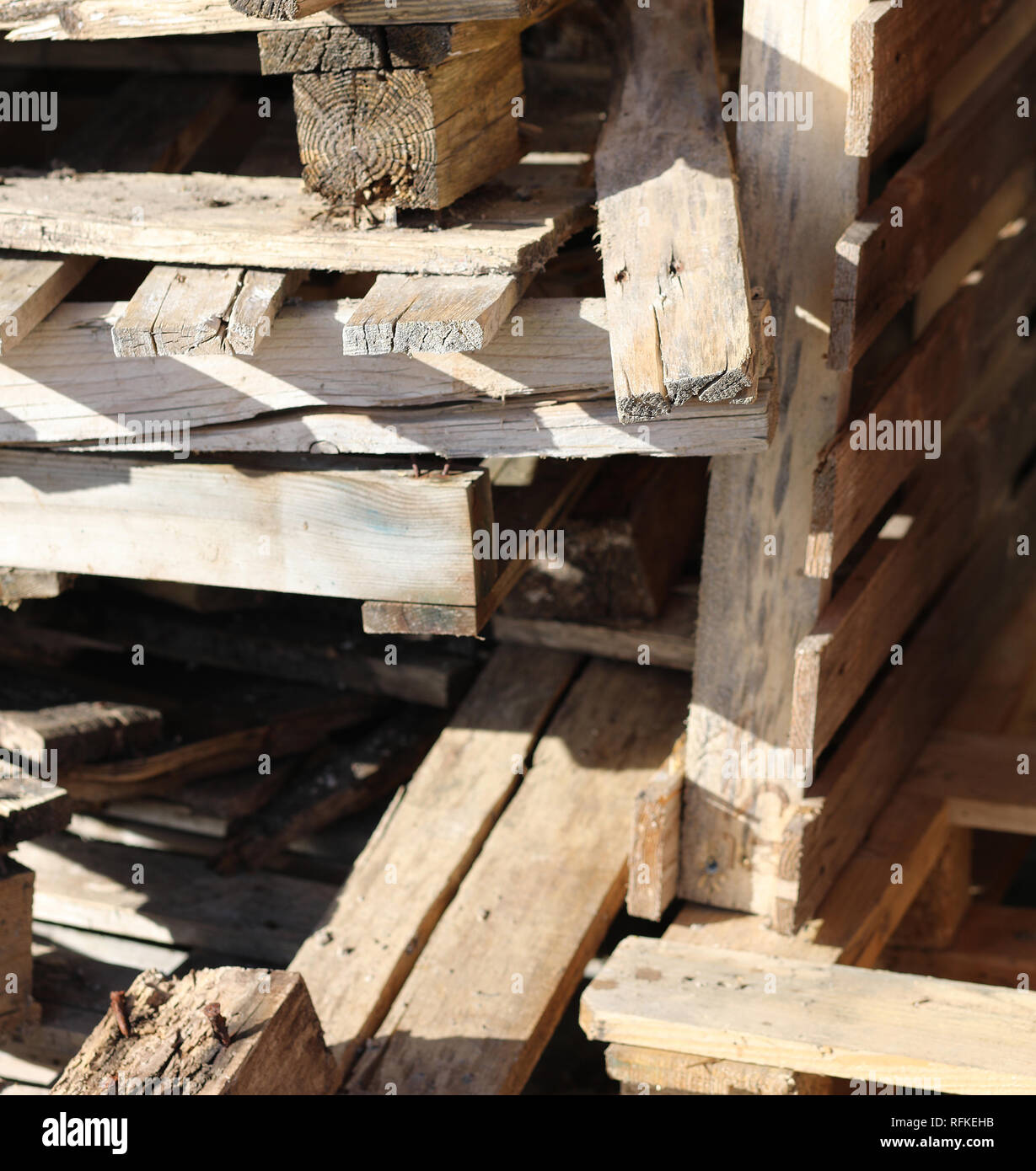 pile of wooden planks of a pallet used to transport the goods Stock ...