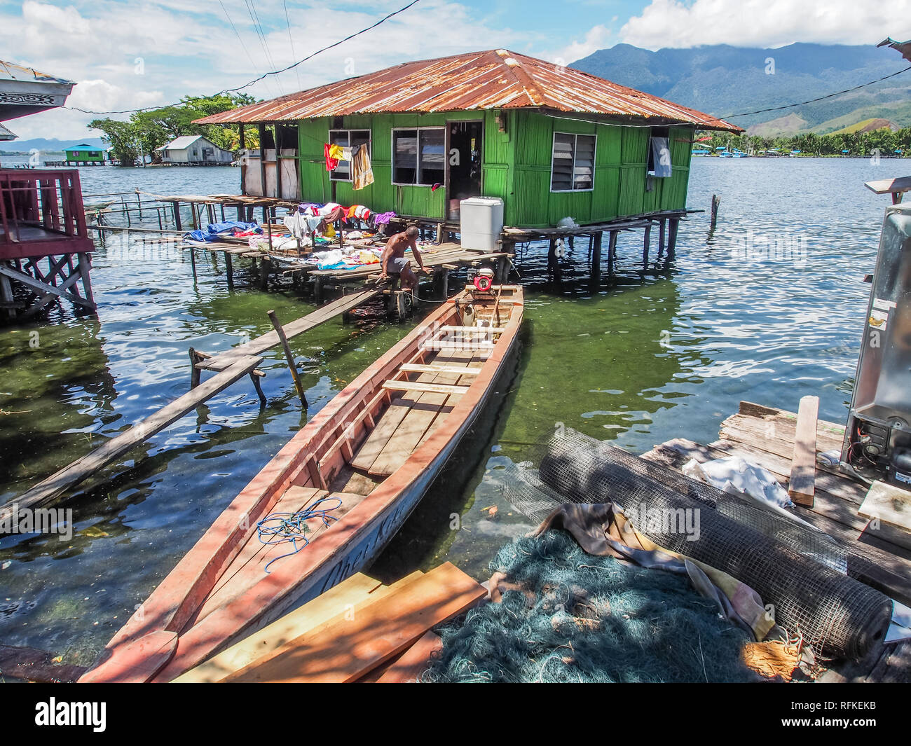 Jayapura, Indonesia - January 24, 2015: Stilt houses in Kampung Ayapo ...
