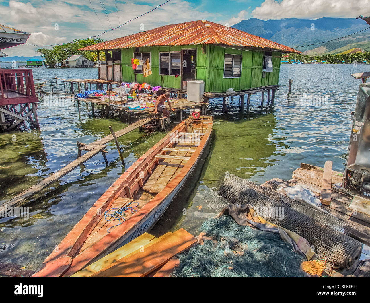 Jayapura, Indonesia - January 24, 2015: Stilt houses in Kampung Ayapo ...