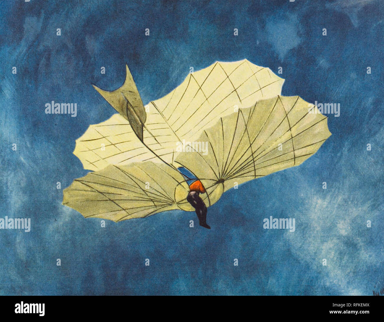 OTTO LILLIENTHAL (1848-1896) German aviation pioneer flying a double ...