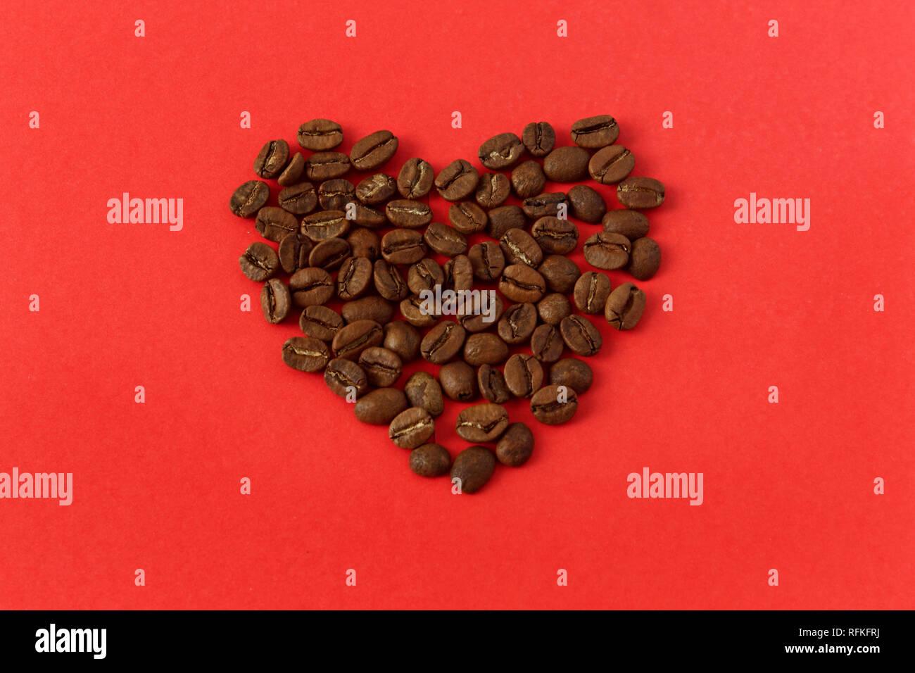 Heart Of Coffee Beans Heart On A Red Background Valentines Day