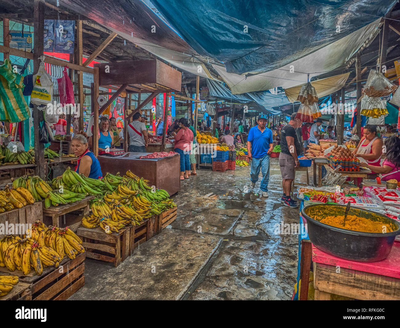 Iquitos, Peru - December 06, 2018: Market with various types of meat ...