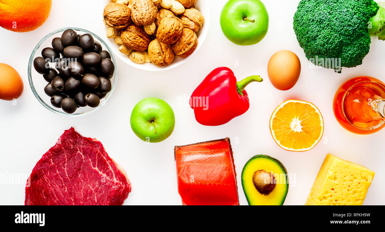 Image on top of piece of meat, fish, cheese, eggs, vegetables, fruits ...