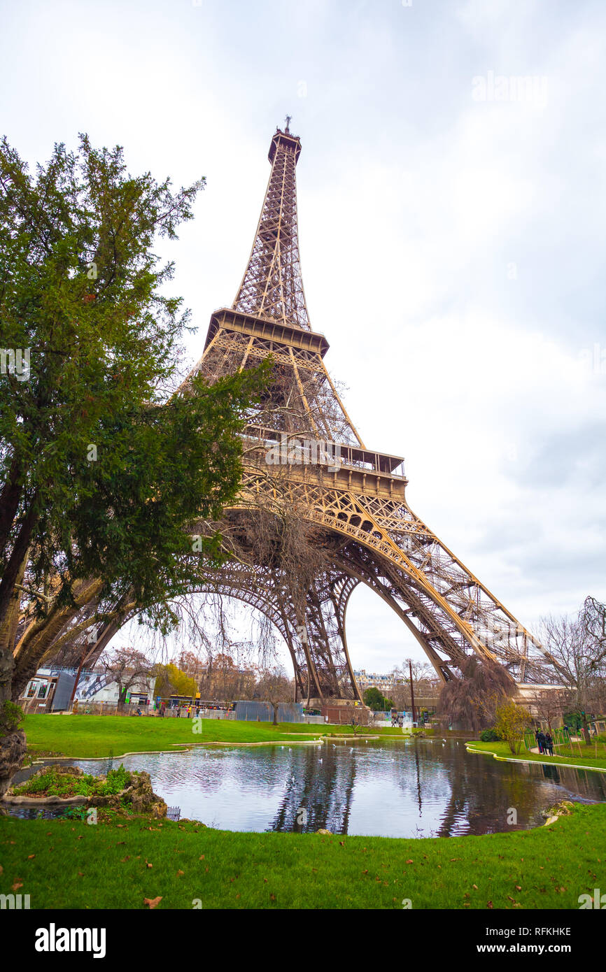 The Eiffel Tower in Paris shot against the sky Stock Photo - Alamy
