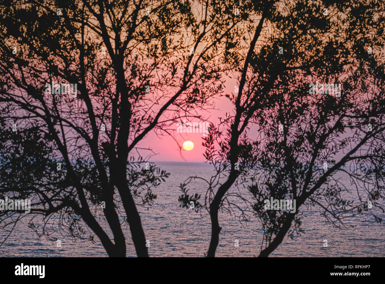 Beautiful pink sunset landscape shot from Kusadasi, Turkey Stock Photo ...