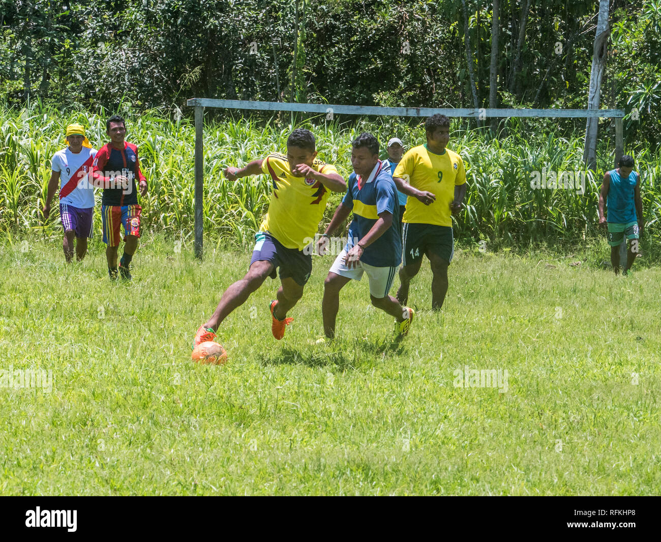 Santa Rita, Peru - Sep 19, 2018: Local people playing football in a ...