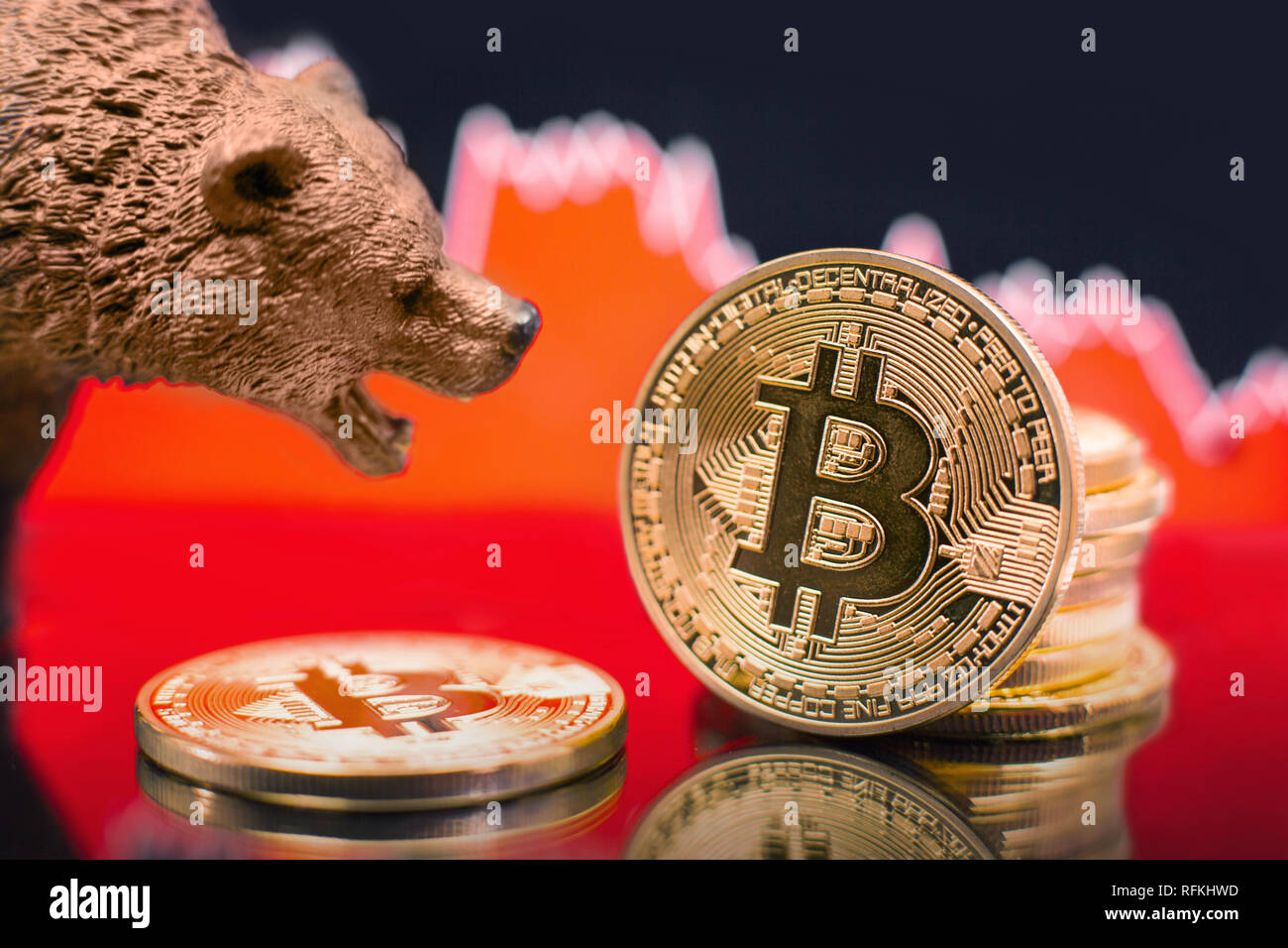 Bitcoin with a red chart drop. Price crash and bear market trend ...