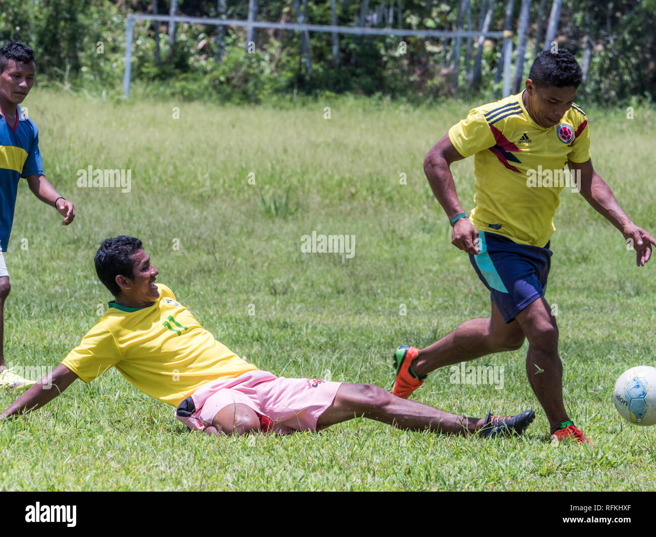 Santa Rita, Peru - Sep 19, 2018: Local people playing football in a ...