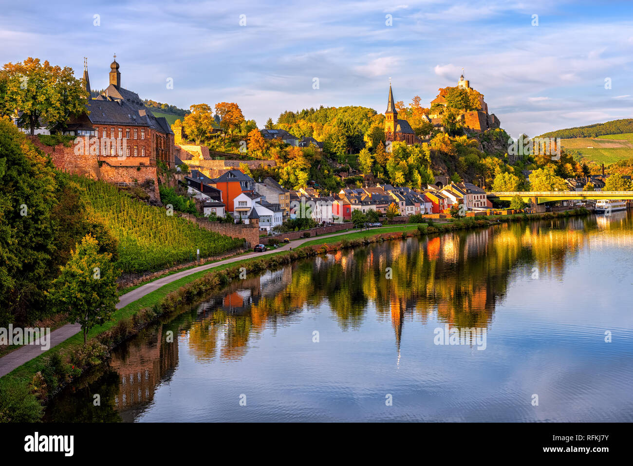 Saarburg historical Old Town on the hills in Saar river valley, Germany ...