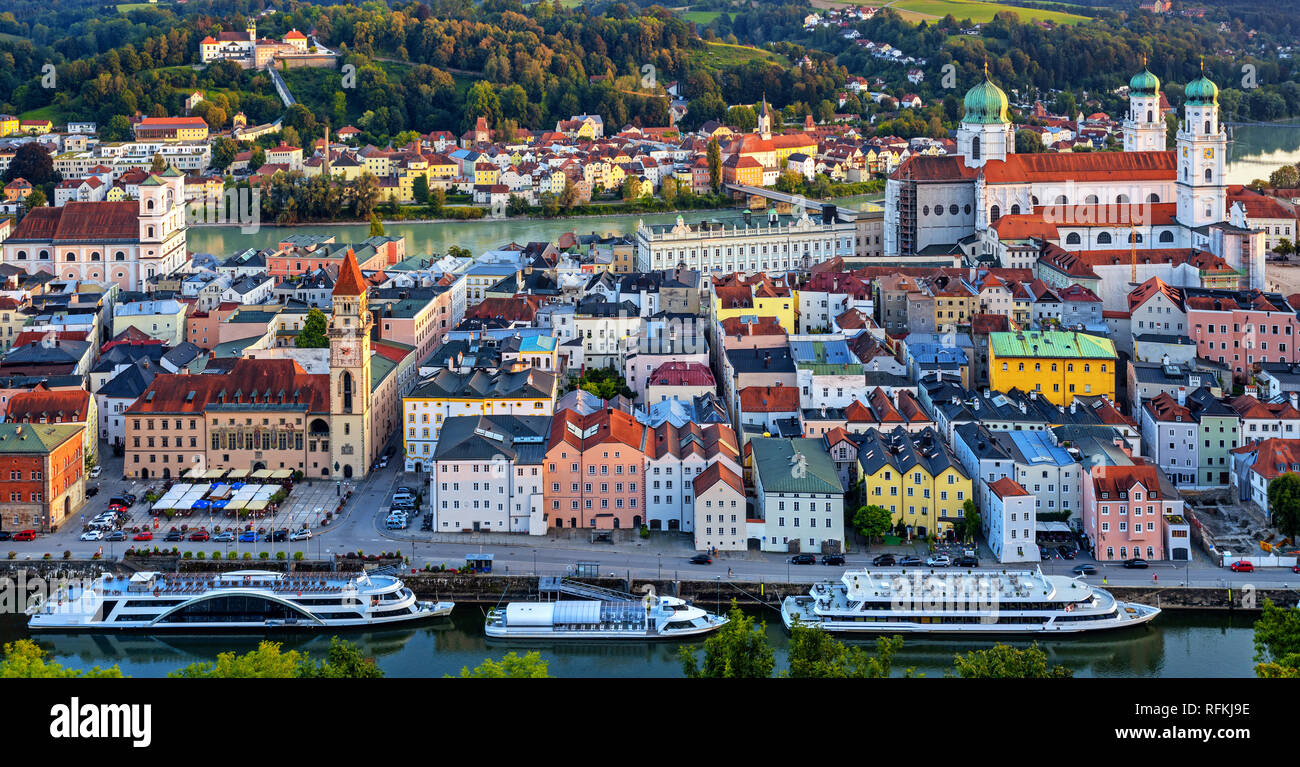 Historical Passau Old Town situated between Danube and Inn rivers ...
