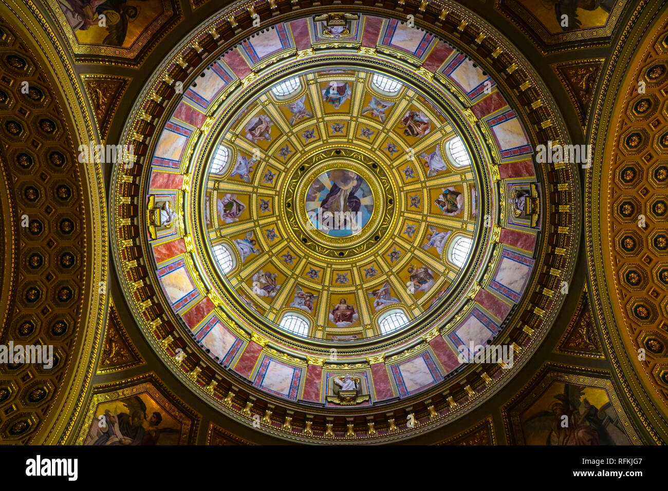 The dome of Budapest Cathedral ceiling from the interior, showing the ...