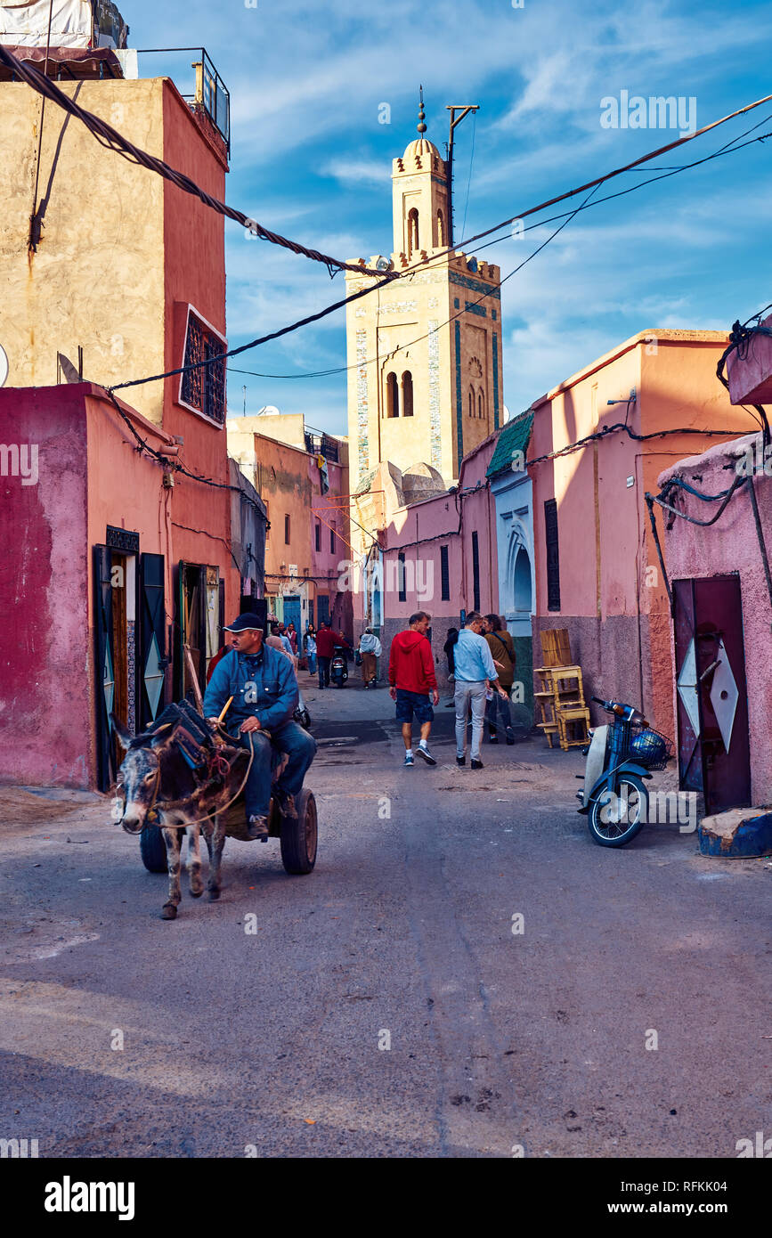 Scene of a traditional small street of Marrakesh / Marrakech, Morocco ...