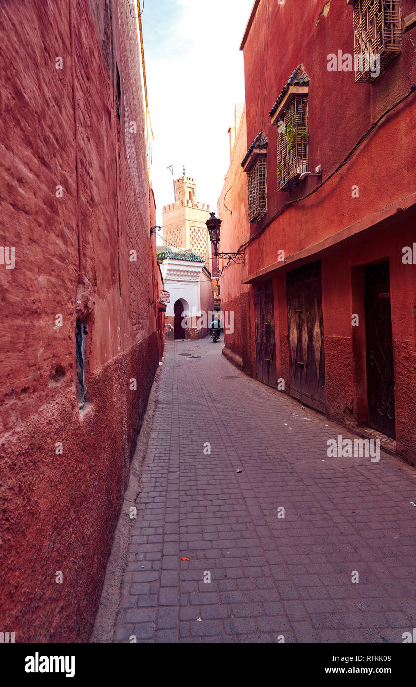 Scene of a traditional small street of Marrakesh / Marrakech, Morocco ...
